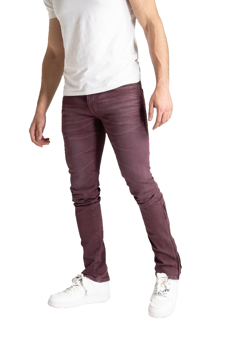 Taker 'Side Zipper' Stack Denim (Wine) B2064 | FRESH N FITTED
